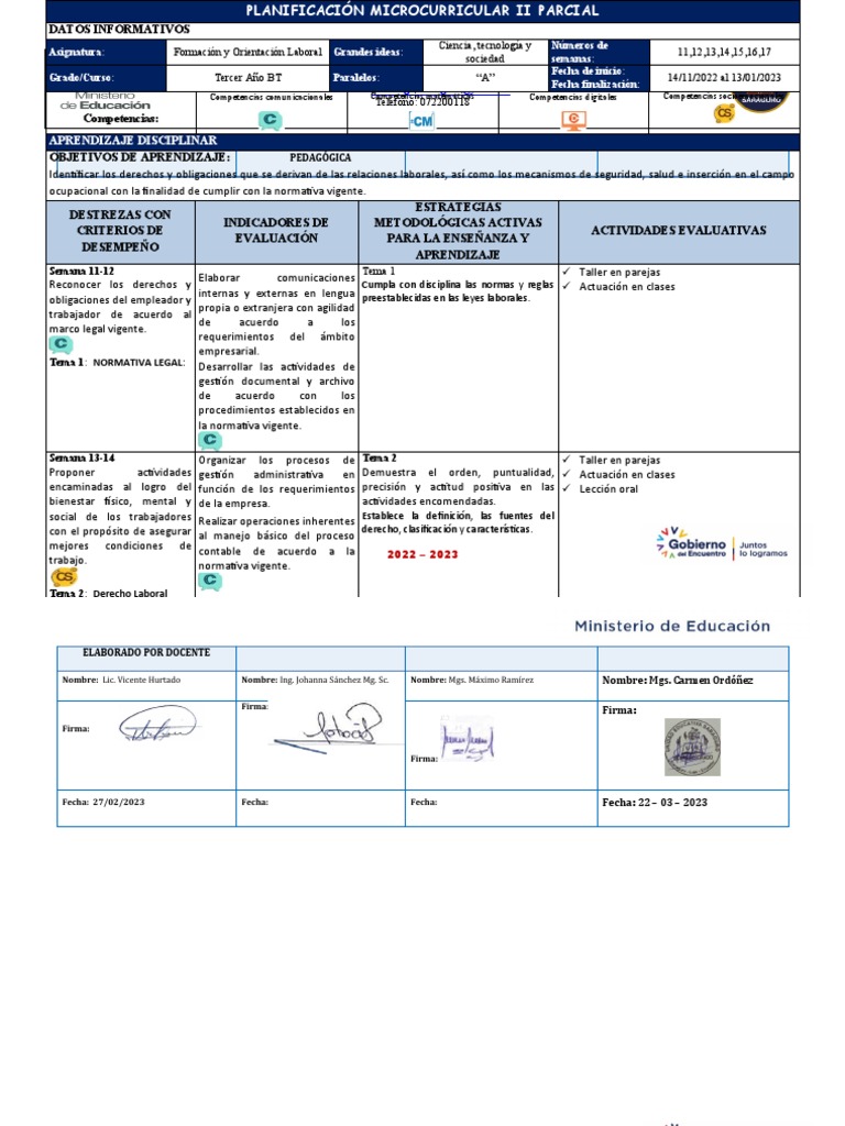 Planif. Micro. 2 P. FOL 2DO BT | PDF | Aprendizaje