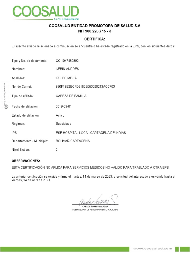 Certificado EPS | PDF