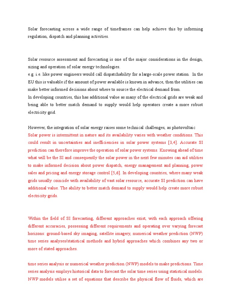 An Overview of Solar Irradiance Forecasting Approaches for Various Time Horizons | PDF | Solar ...