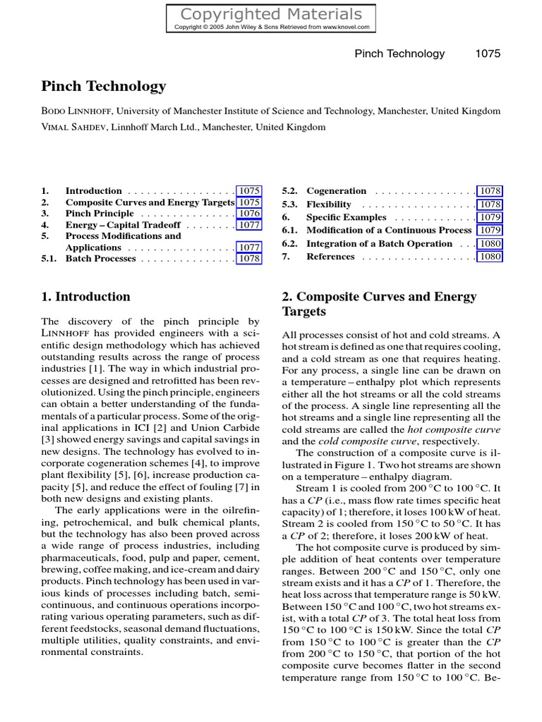 Linnhoff Sahdev - Pinch Technology | PDF | Distillation | Heat