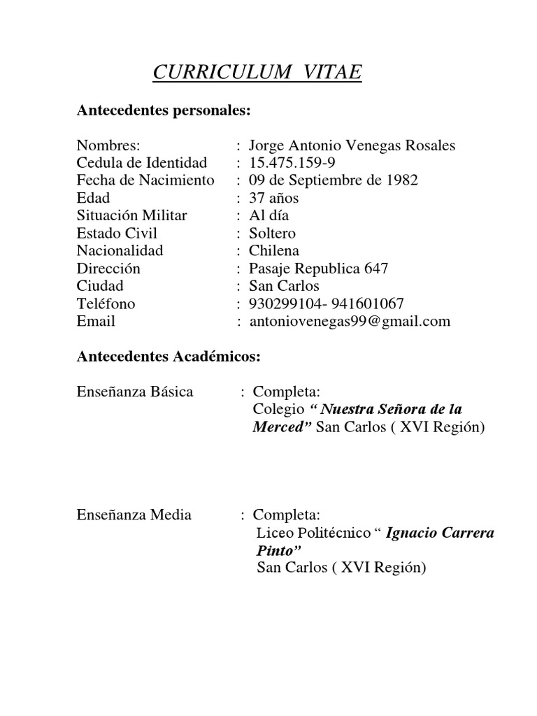 Curriculum Vitae - Jorge Venegas | PDF