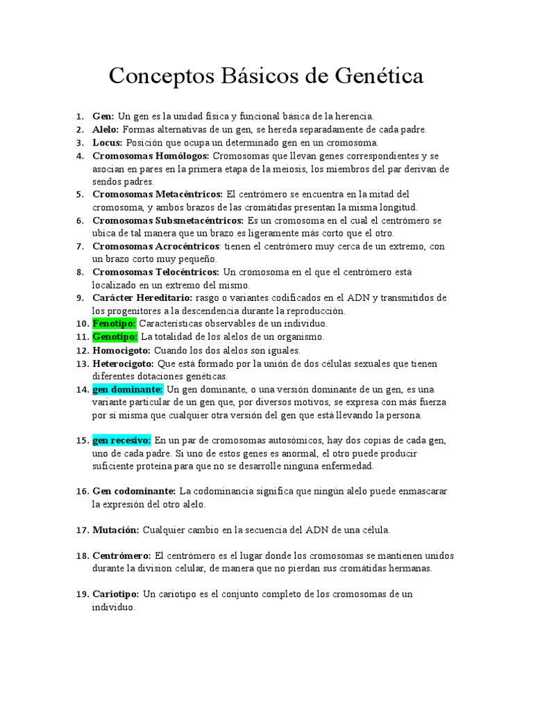 Conceptos Basicos de Genetica | PDF | Dominancia (Genética) | Alelo Conceptos Basicos de Genetica | PDF | Dominancia (Genética) | Alelo