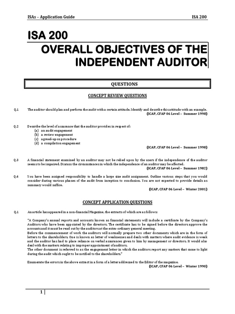 ISA 200 Overall Objectives of The Independent Auditor: Questions | PDF ...