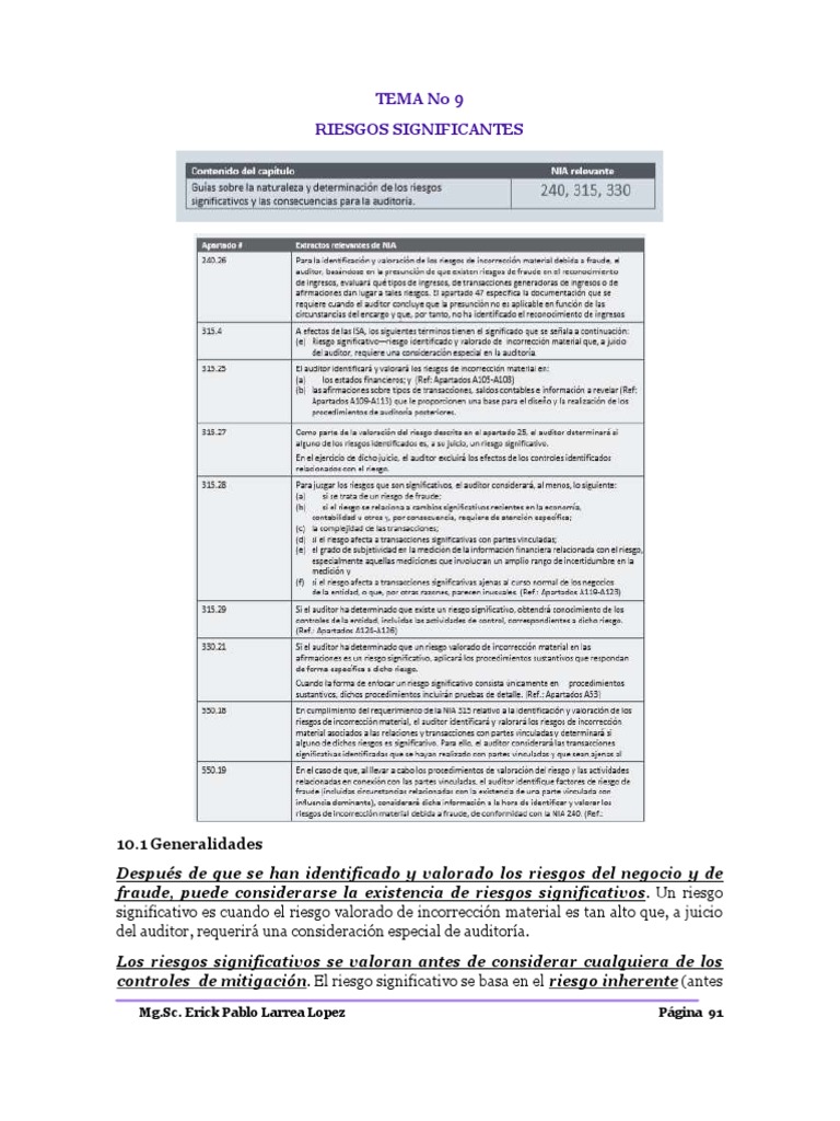 Tema 9 - RIESGO SIGNIFICATIVO | PDF | Auditoría | Contabilidad