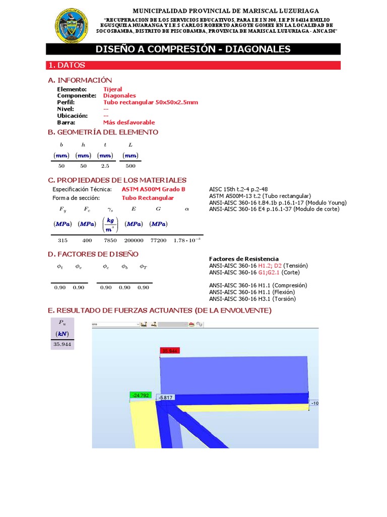 Calculo de Diagonales - Tubo A Compresion | PDF | Mecánica de Medios ...