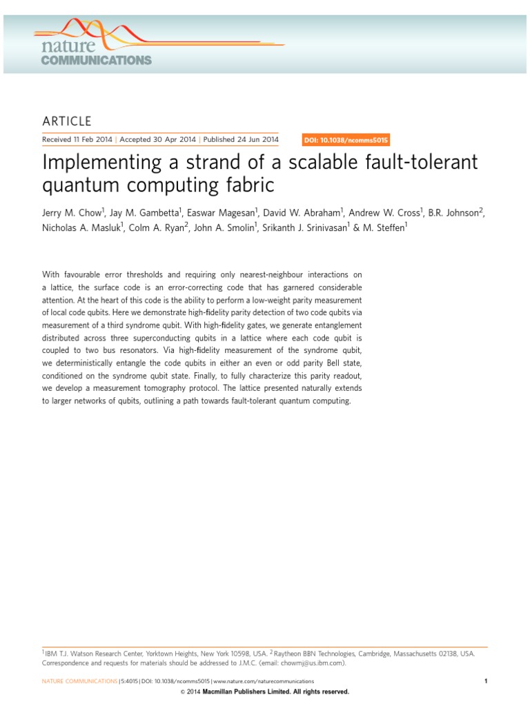Implementing A Strand Of A Scalable Fault Tolerant Quantum Computing Fabric Pdf Quantum