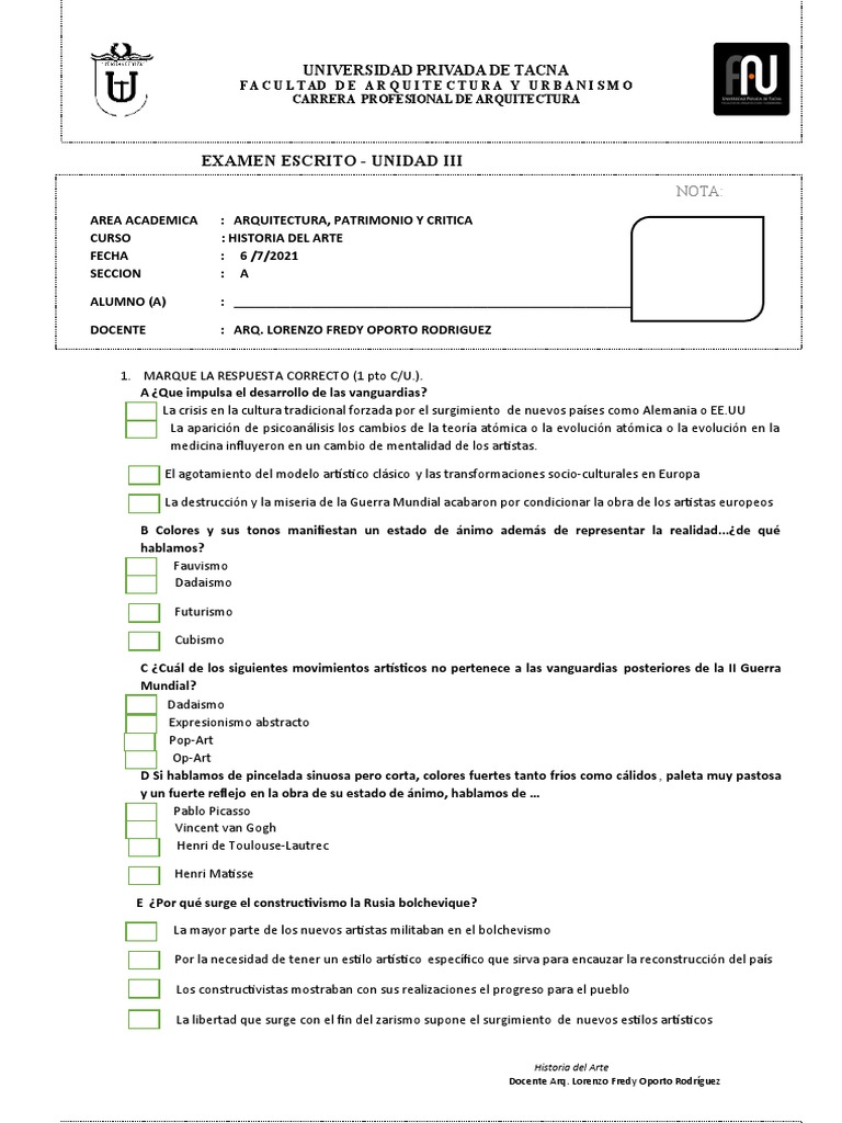Examen Unidad Iii | PDF | Vanguardia | Las artes