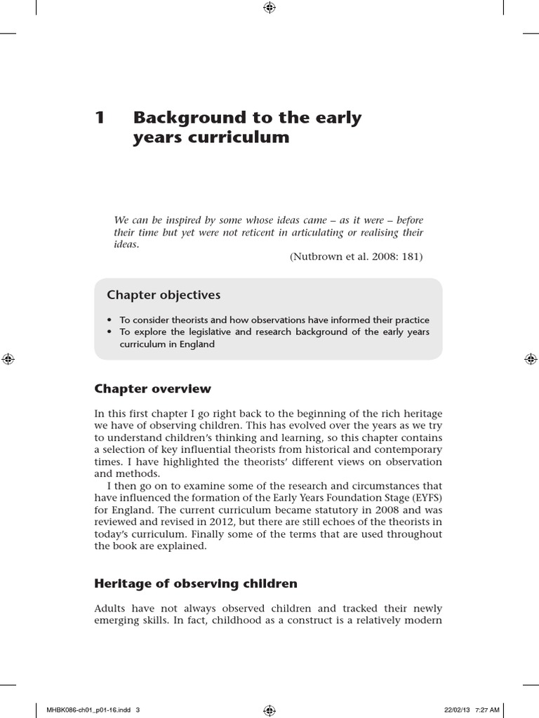 1 Background To The Early Years Curriculum: Chapter Objectives | PDF ...