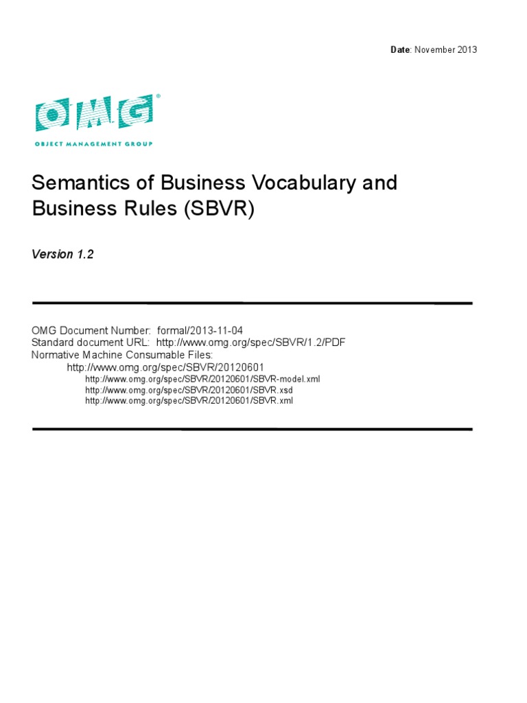 Semantics of Business Vocabulary and Business Rules (SBVR) | PDF | Xml Schema | Interpretation ...