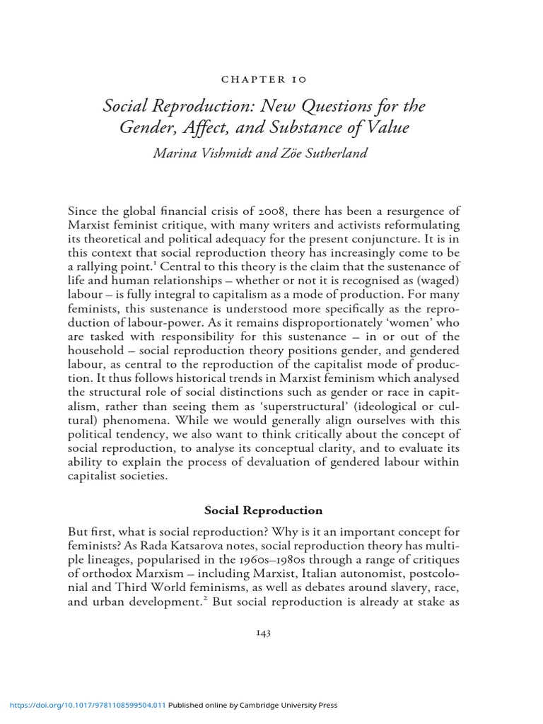 Social Reproduction New Questions For The Gender Affect and Substance of Value | PDF | Marxism ...