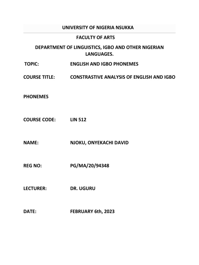 Contrastive Analysis of Igbo and English Phonemes | PDF | Consonant ...