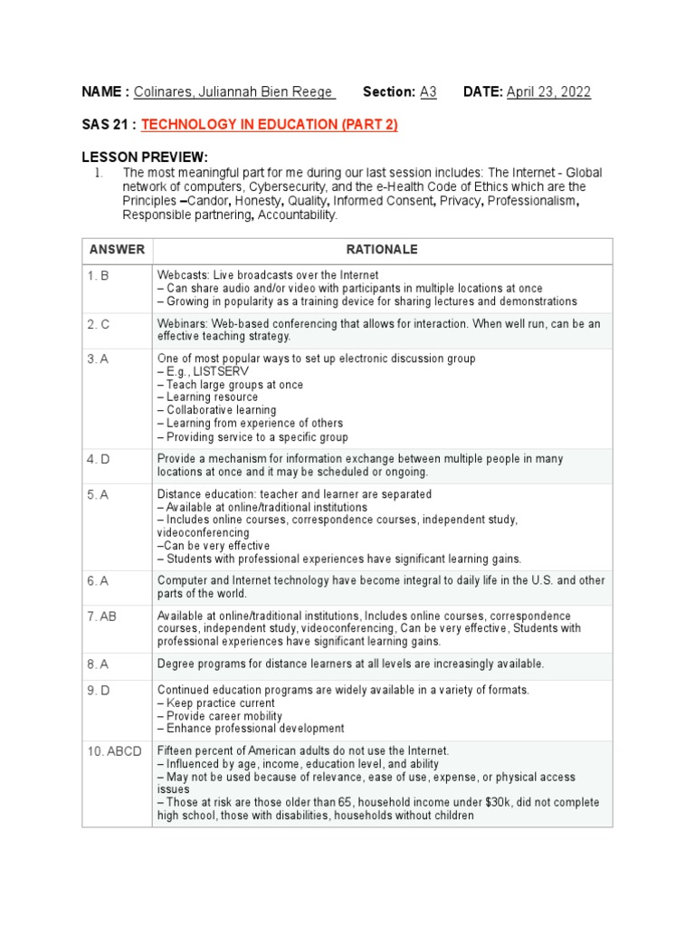 Hes 008 - Sas 21 | PDF | Distance Education | Internet