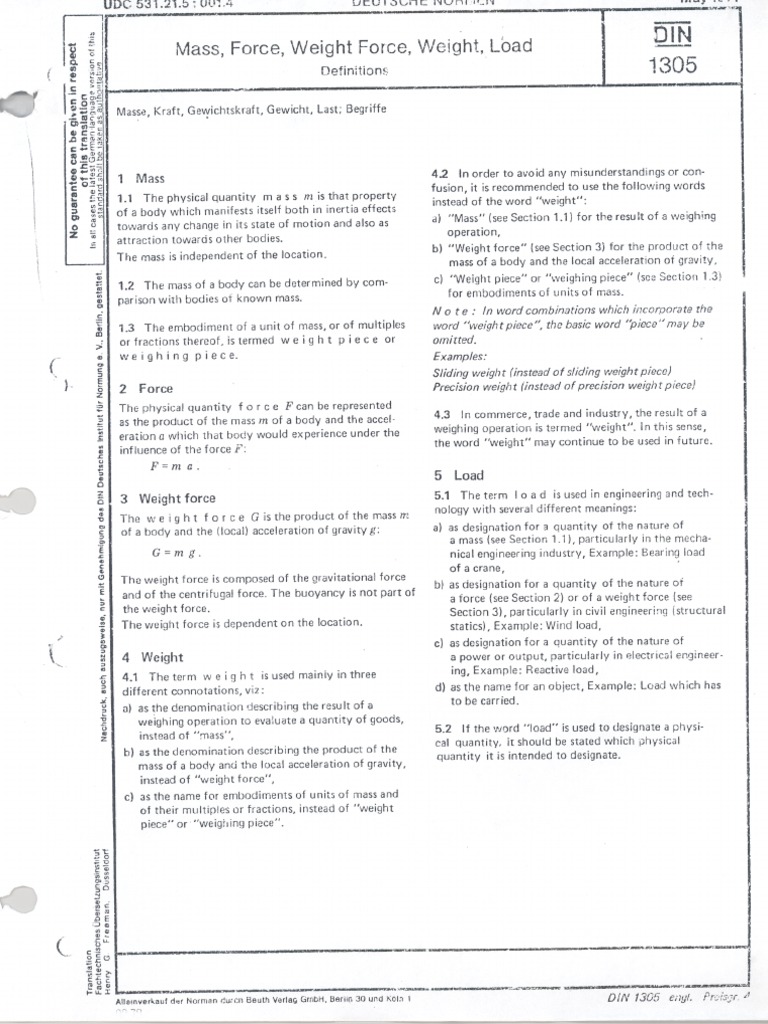 Din 1305 Masa Fuerza | PDF