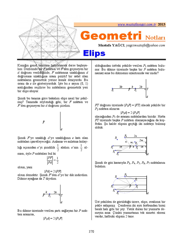 Geometri Notları Mustafa YAĞCI, Elips | PDF