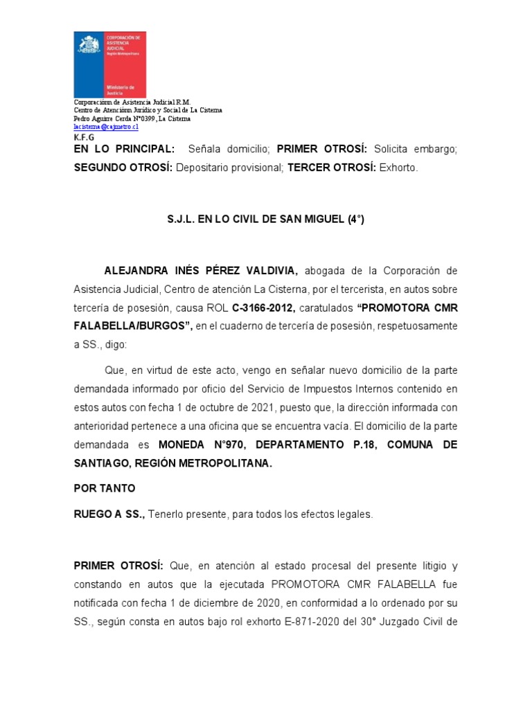 Solicita Embargo y Exhorto | PDF | Santiago | Gobierno