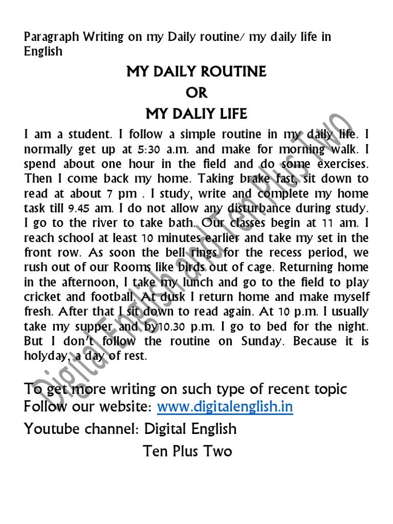 Paragraph Writing On My Daily Routine | PDF
