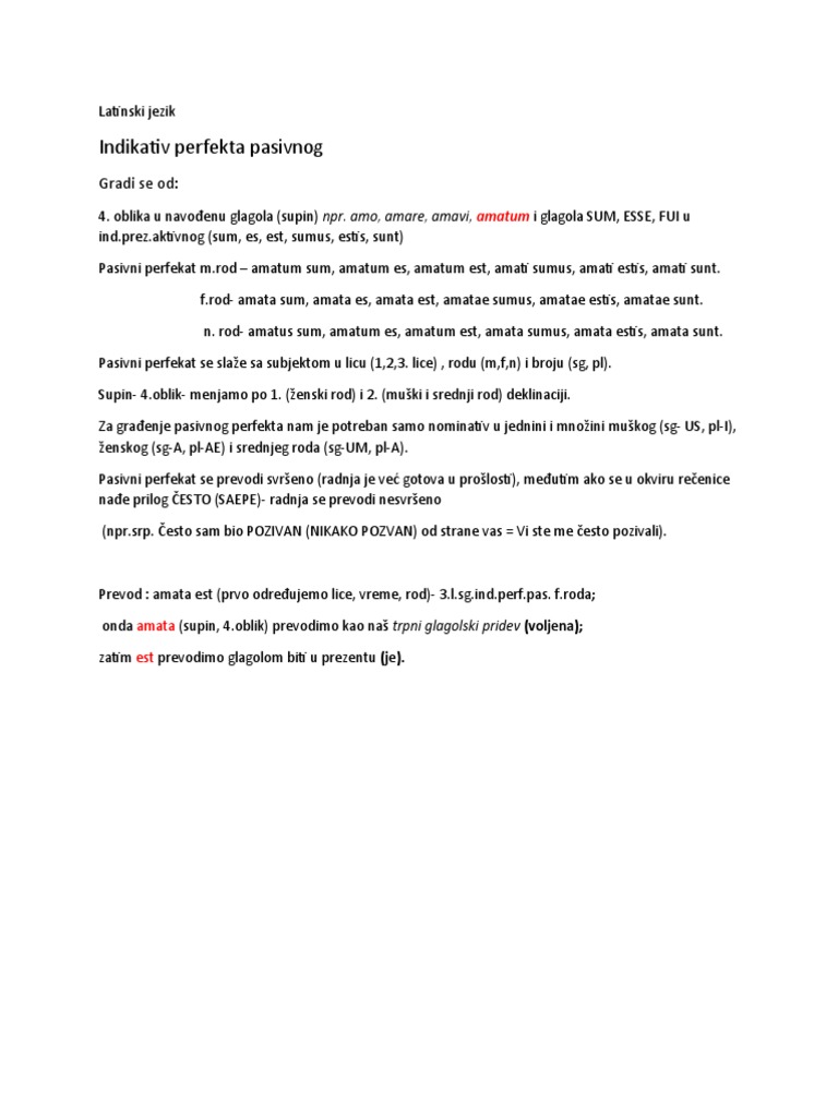 Latinski Jezik, 22.01.2023, Pasivni Perfekat | PDF