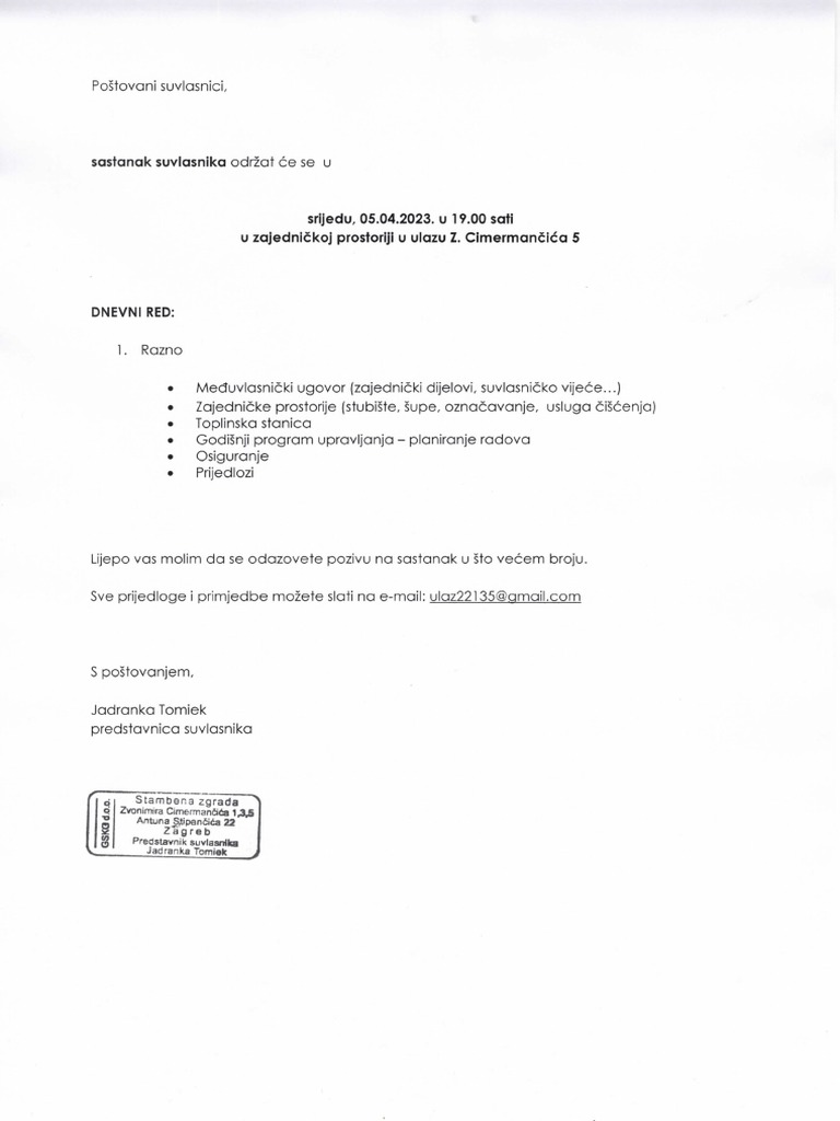 Poziv Na Sastanak Suvlasnika 05042023 - 230403 - 095810 | PDF