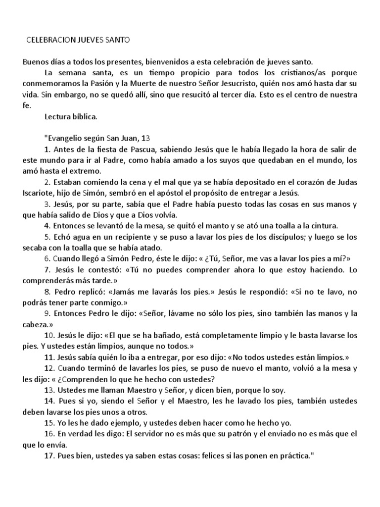 Celebracion Jueves Santo | PDF | Jesús | eucaristía