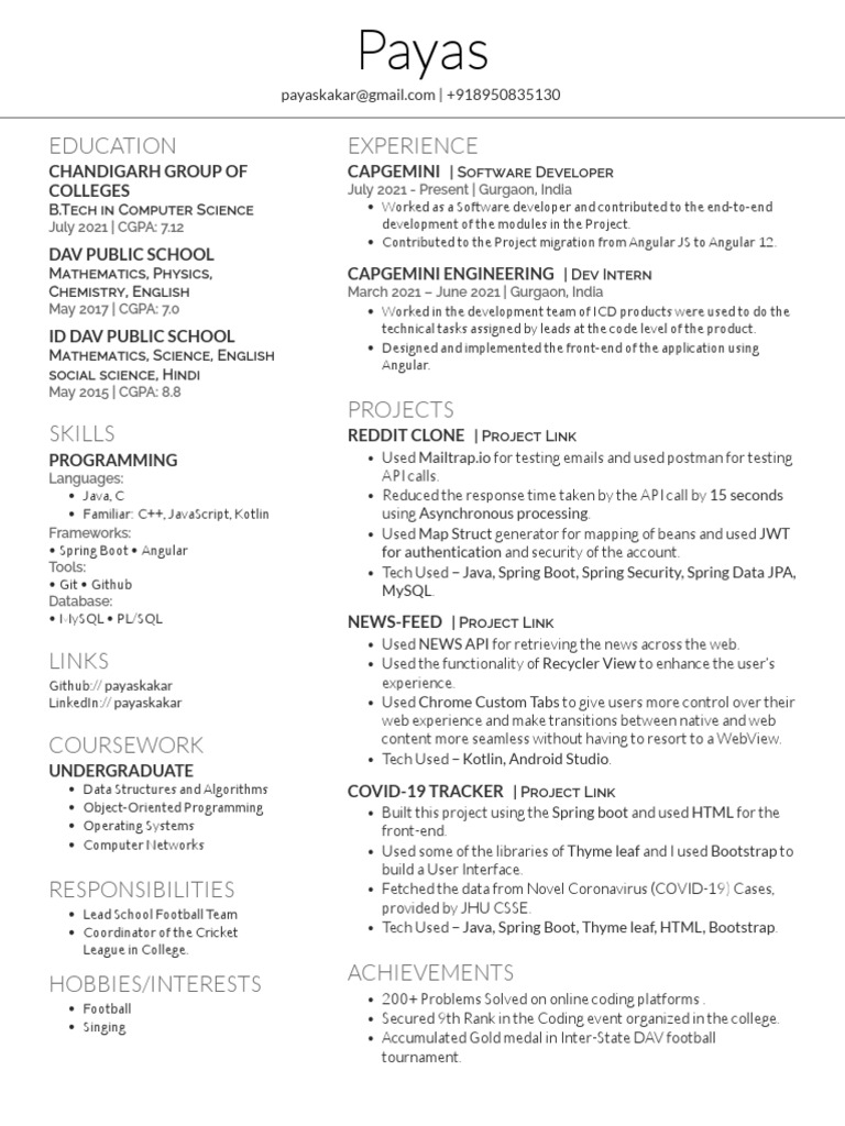 Payas Resume | PDF | Spring Framework | Computer Programming
