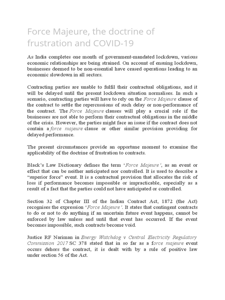 Force Majeure and Contractual Impacts | PDF | Contract Law | Legal Concepts