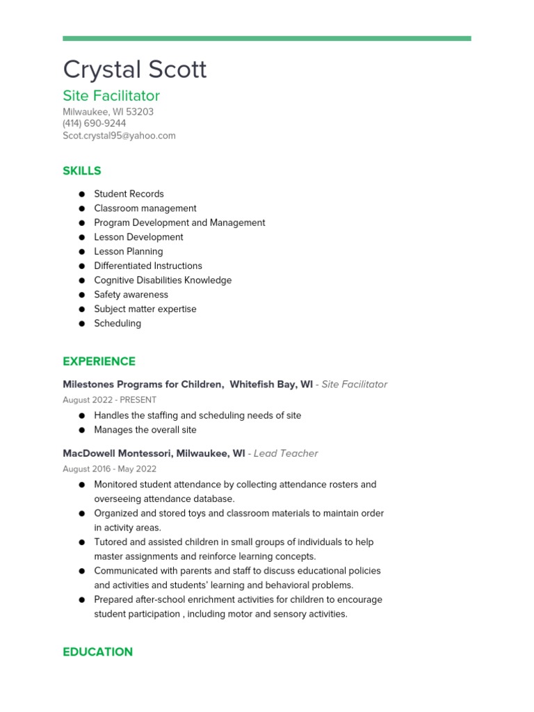 Crystal Scott: Site Facilitator | PDF