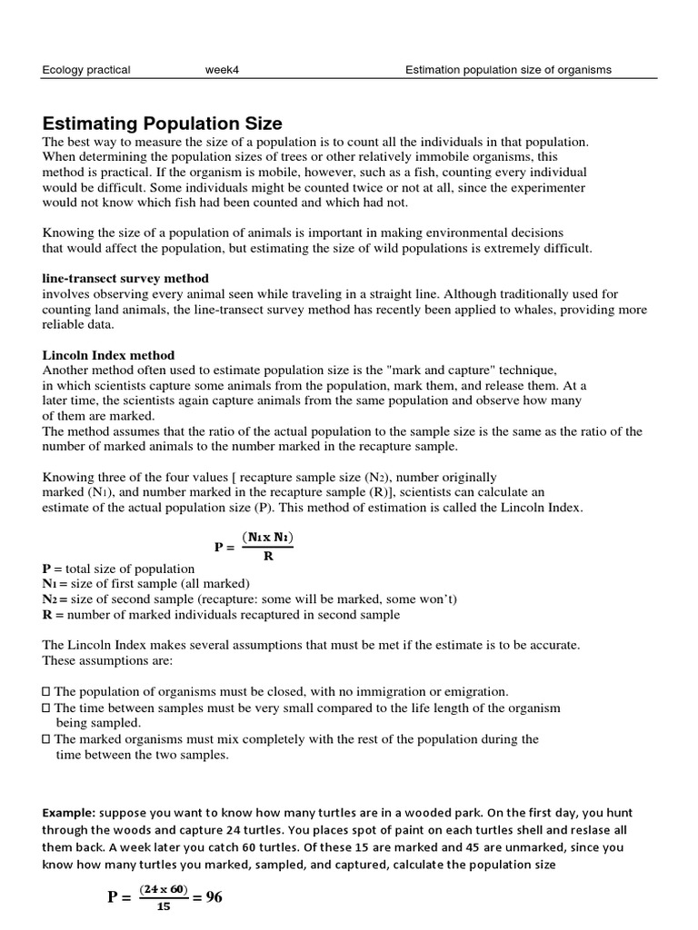 Week 4 Estimating Population Size Activity | PDF | Sampling (Statistics ...