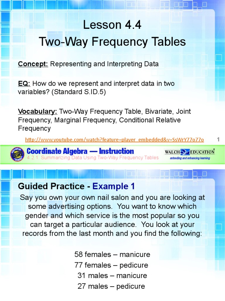 Lesson 4.4 Two-Way Frequency Tables | PDF | Pet | Data