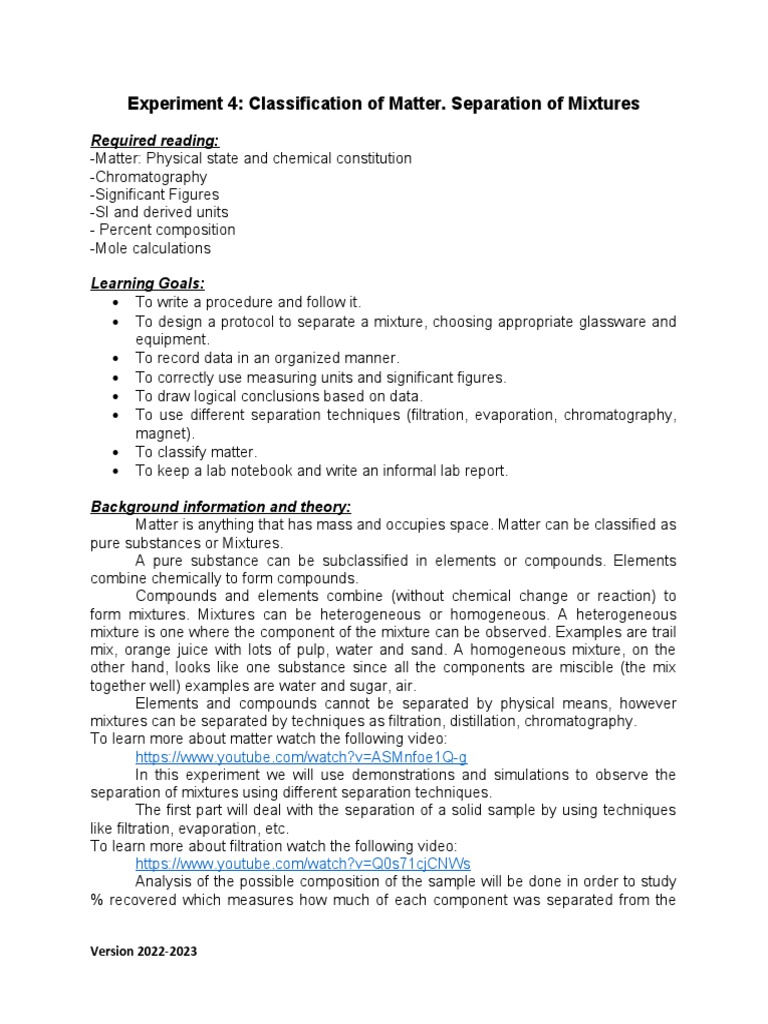 Classification and Separation of Matter | PDF | Mixture | Chromatography