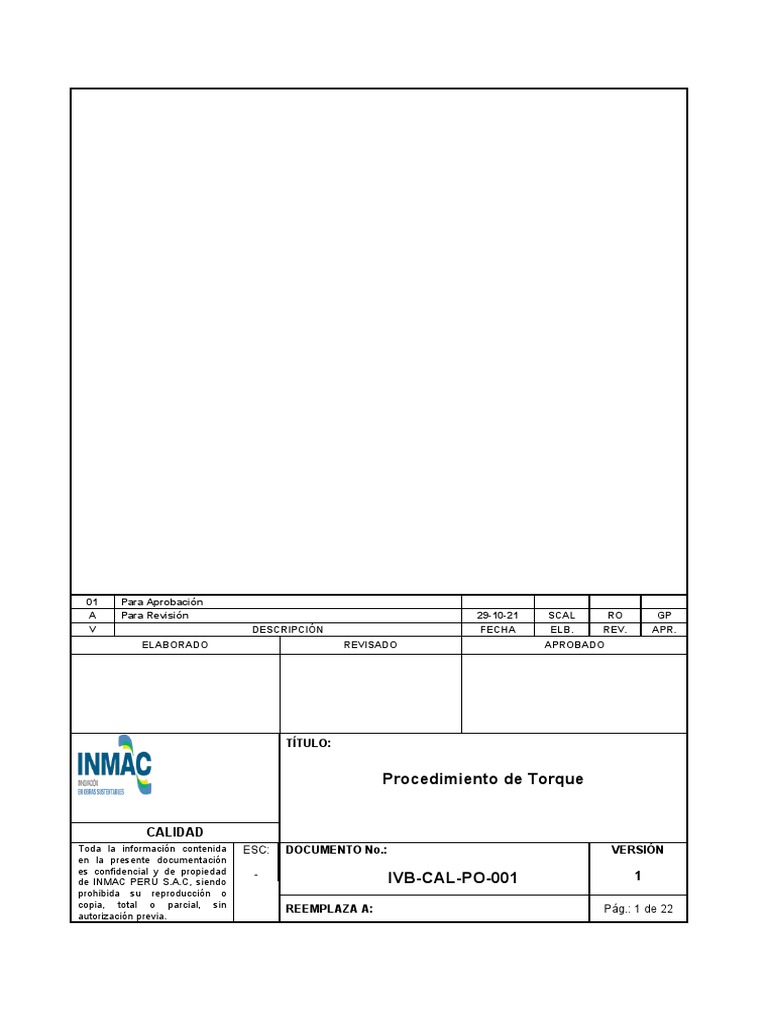 Procedimiento de Torque: Calidad | PDF