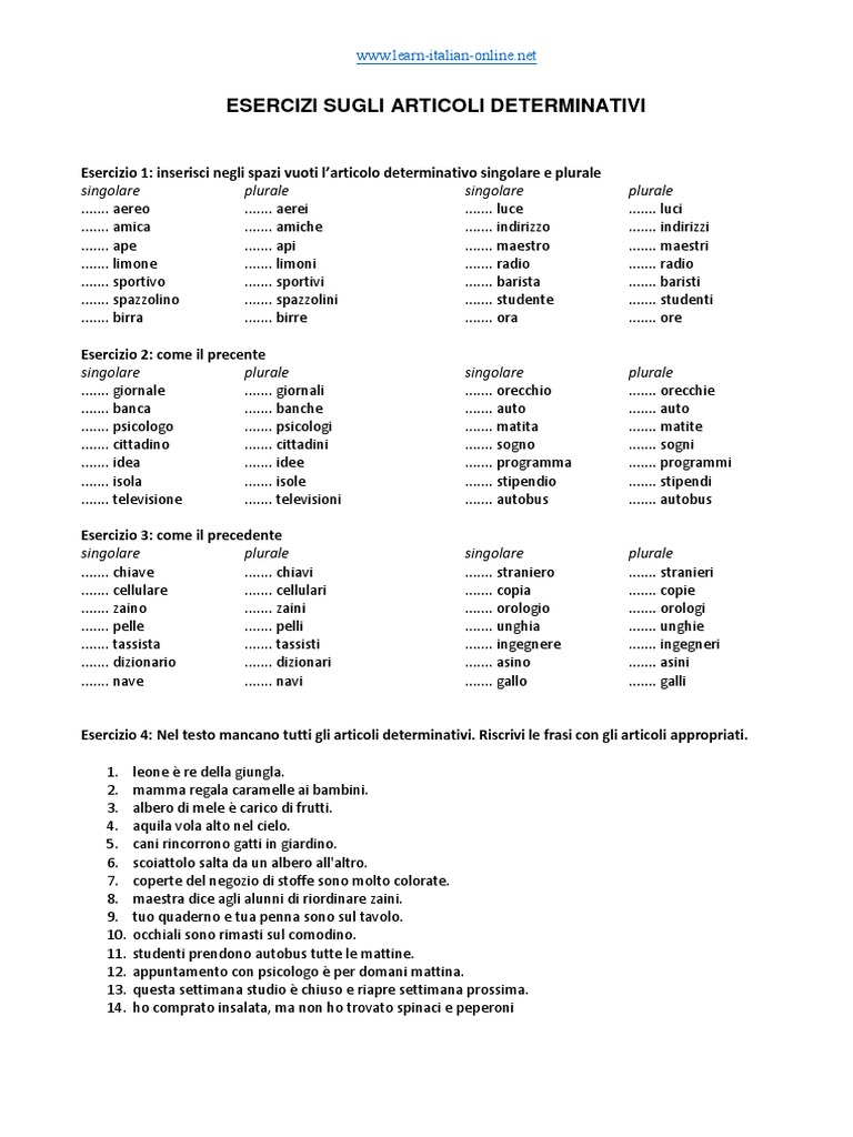 Esercizi Articoli Determinativi | PDF