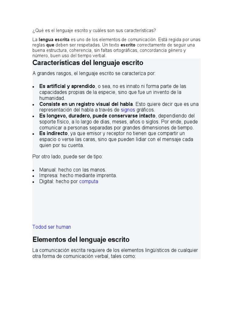 Qué Es El Lenguaje Escrito y Cuáles Son Sus Características | PDF ...