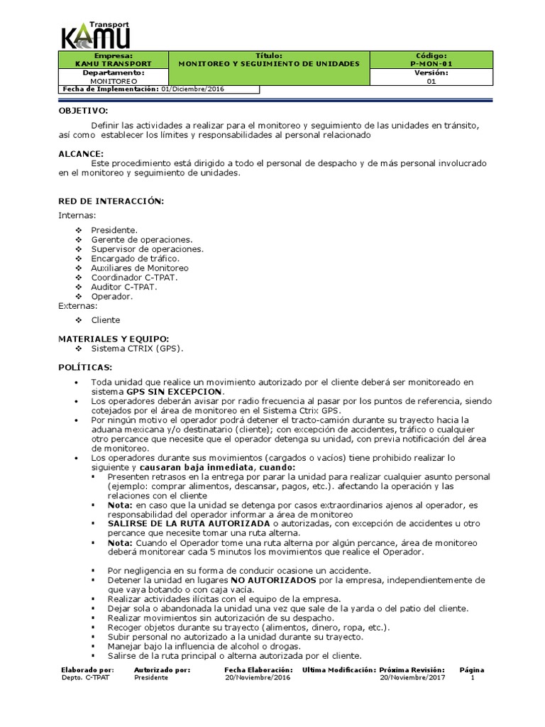 PMON-01 Monitoreo y Seguimiento de Unidades | PDF | Sistema de ...