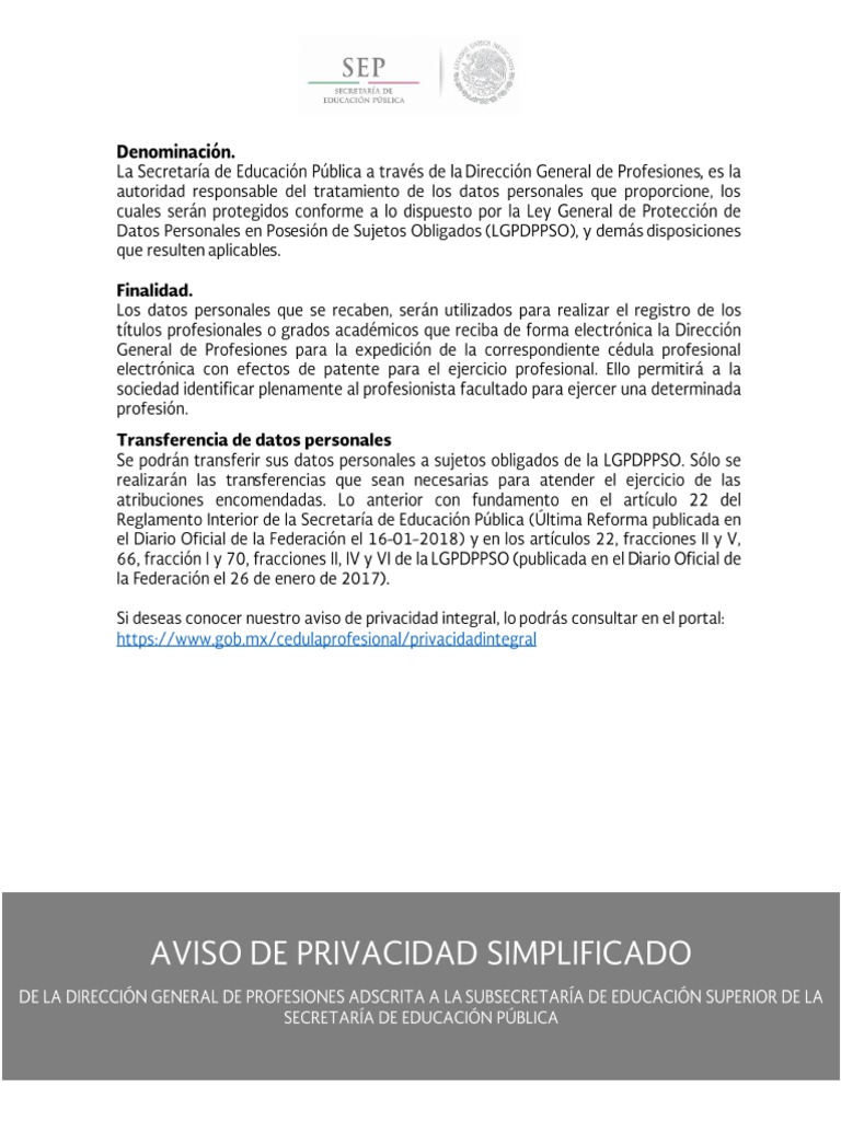 Aviso de Privacidad Simplificado | PDF
