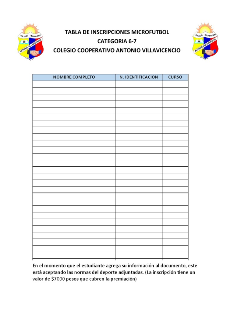Planilla de Inscripcion y Normas Del Microfutbol | PDF | Deportes ...
