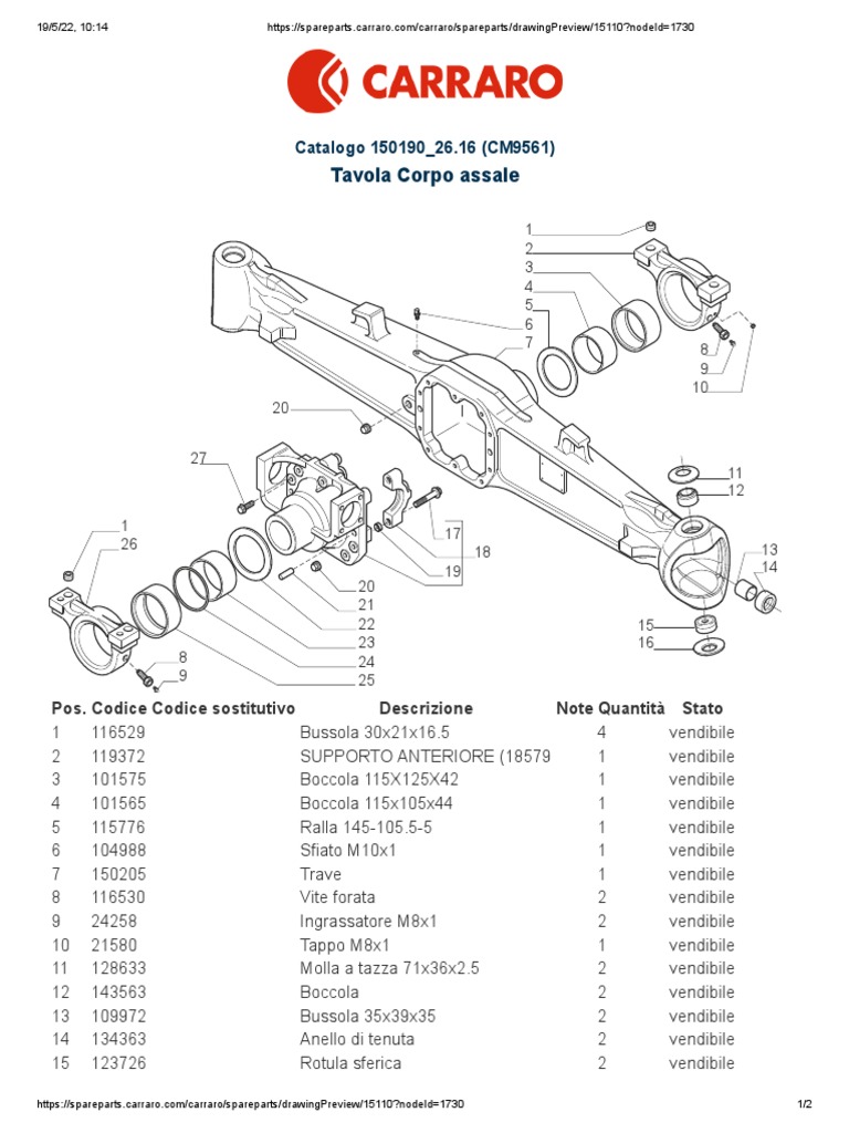 Tavola Corpo Assale: Catalogo 150190 - 26.16 (CM9561) | PDF