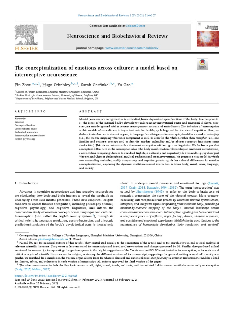The Conceptualization of Emotions Across Cultures: A Model Based On Interoceptive Neuroscience ...