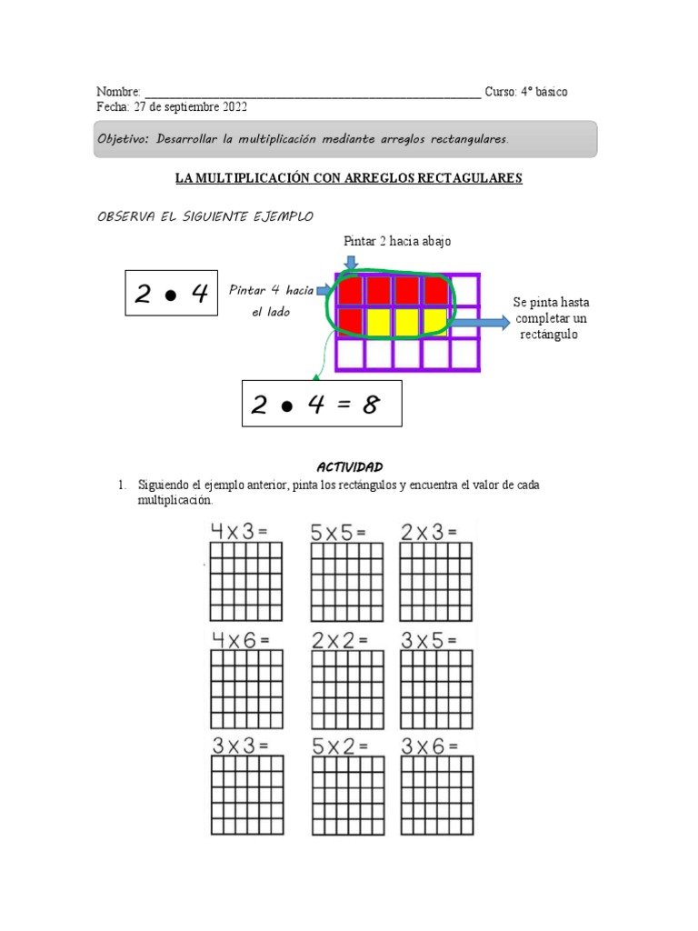 La Multiplicación Con Arreglos Rectagulares: Pintar 2 Hacia Abajo | PDF