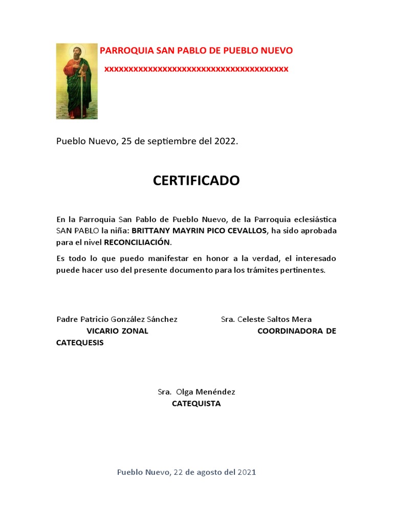 Certificado de Comunion | PDF