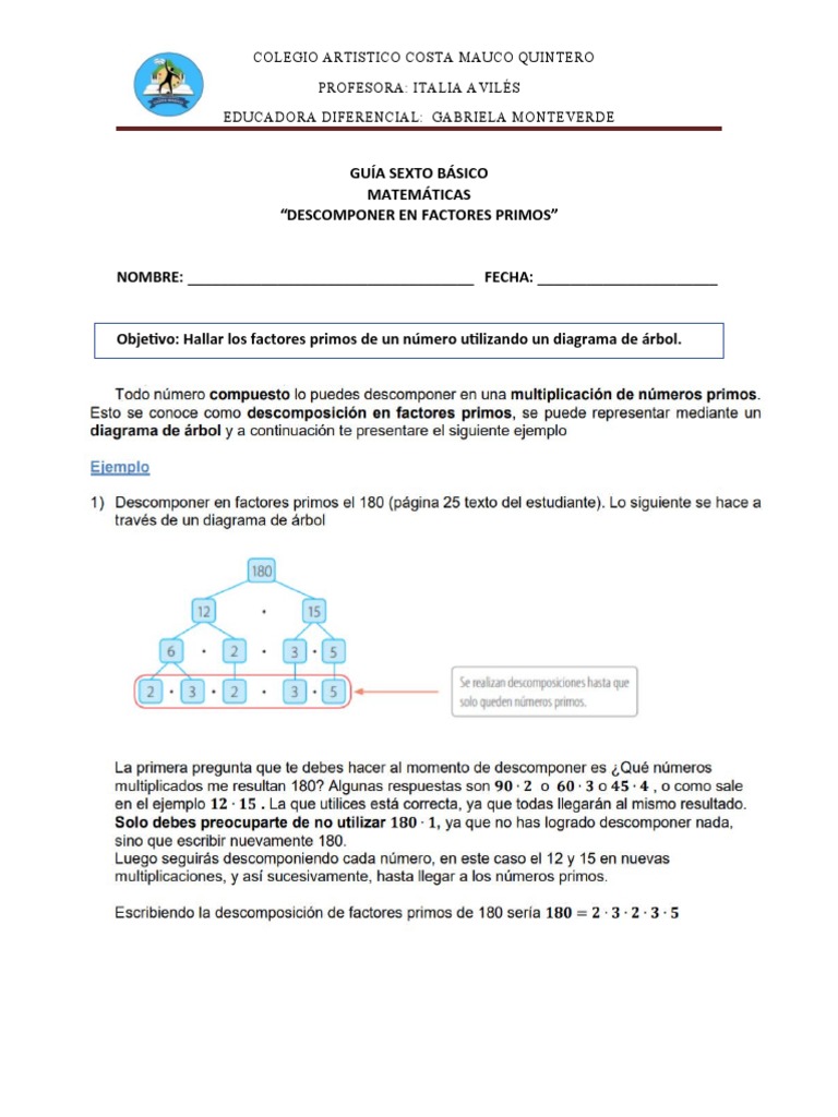 Guía Descomponer en Factores Primos Sexto | PDF