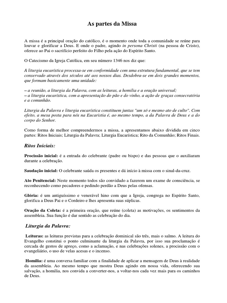 As Partes Da Missa | PDF | Eucaristia | Missa (liturgia)