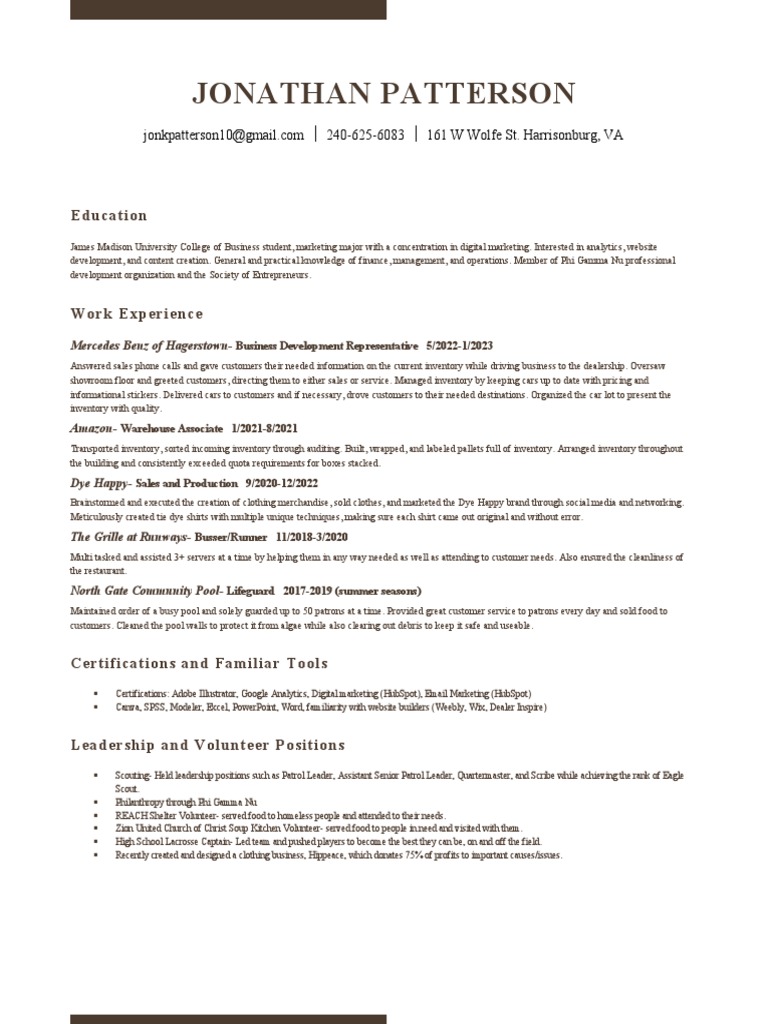 Jonathan Patterson: Education | PDF | Inventory | Business