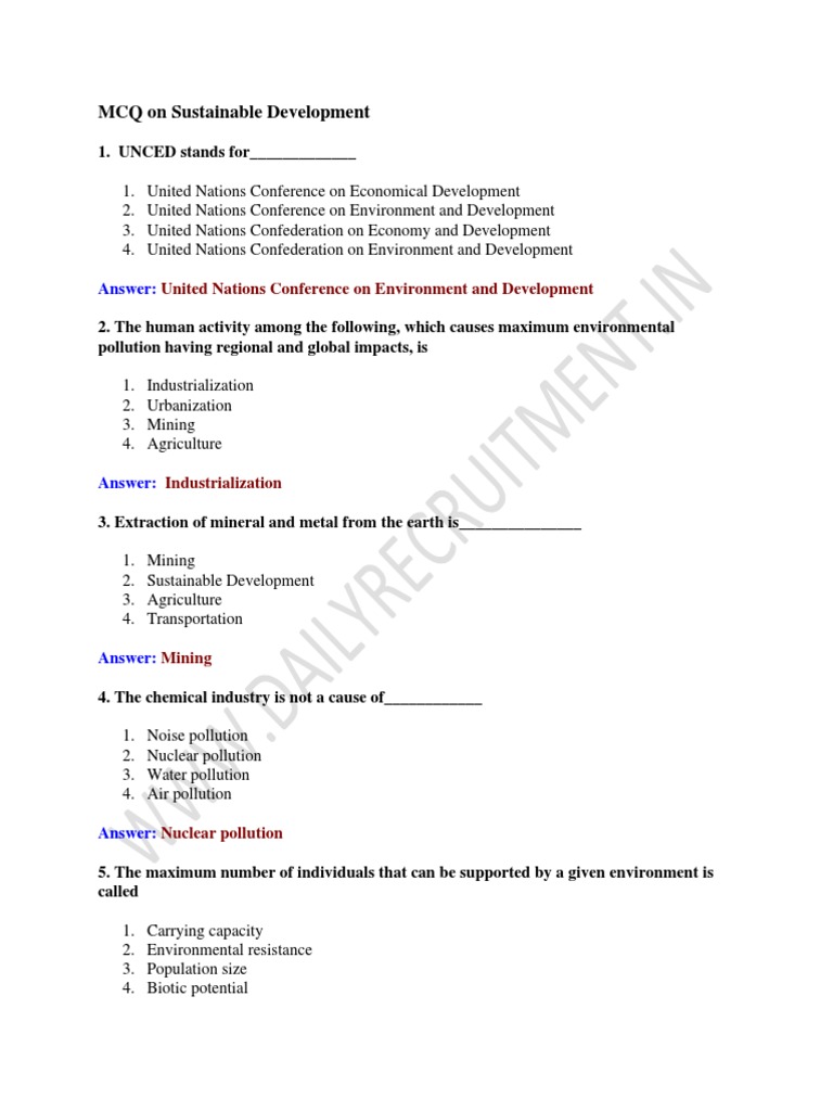 MCQ-on-Sustainable-Development | PDF | Sustainability | Sustainable ...
