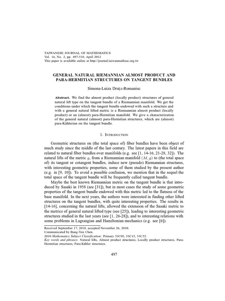 Taiwanese J Math 2012 | PDF | Differentiable Manifold | Manifold