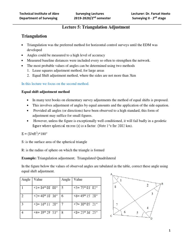 Lecture 5: Triangulation Adjustment Triangulation: in This Lecture We Focus On The Second Method ...