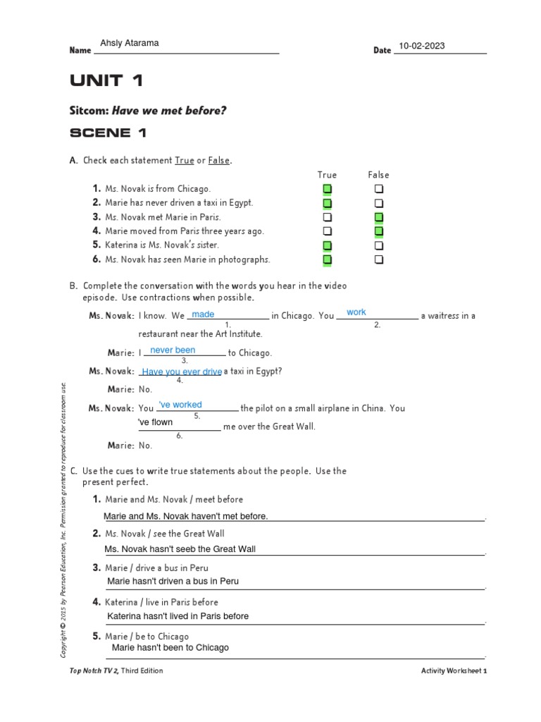 UNIT 01 TV Activity Worksheets | PDF