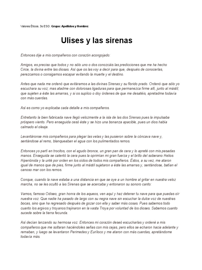 Ulises y Las Sirenas | PDF | Sirena | Odiseo