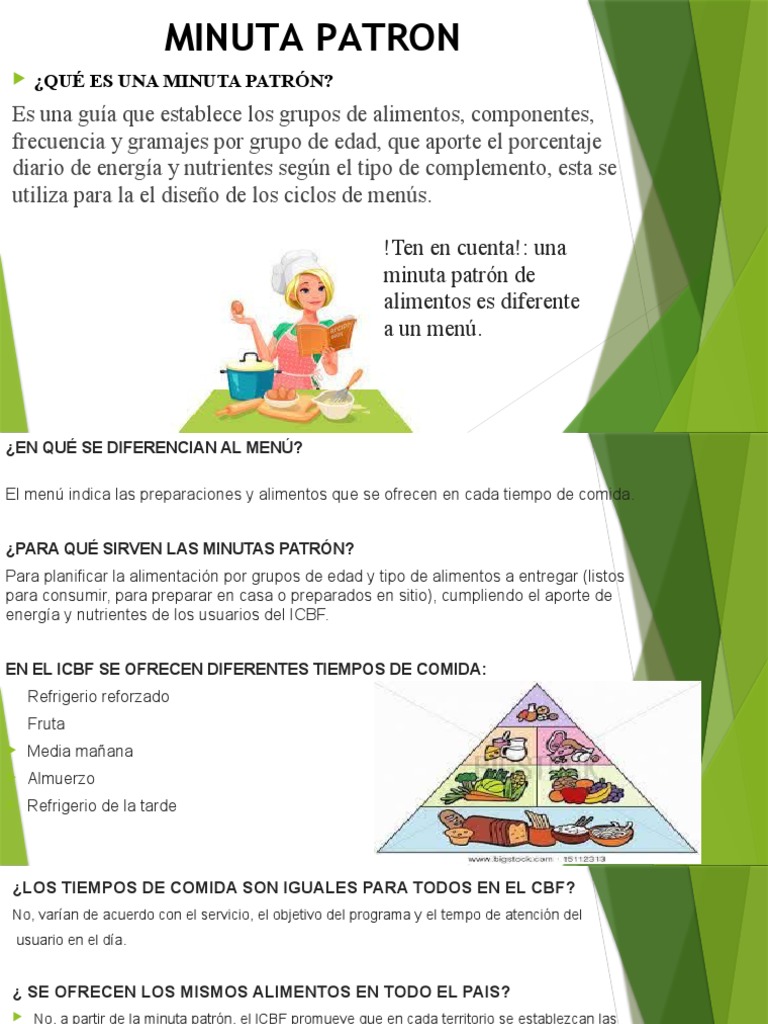 Minuta patrón: guía para el diseño de menús nutricionales | PDF ...