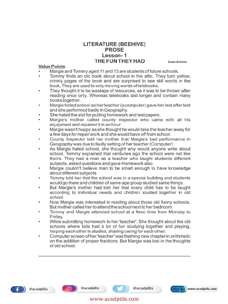 The Fun They Had - Points | PDF