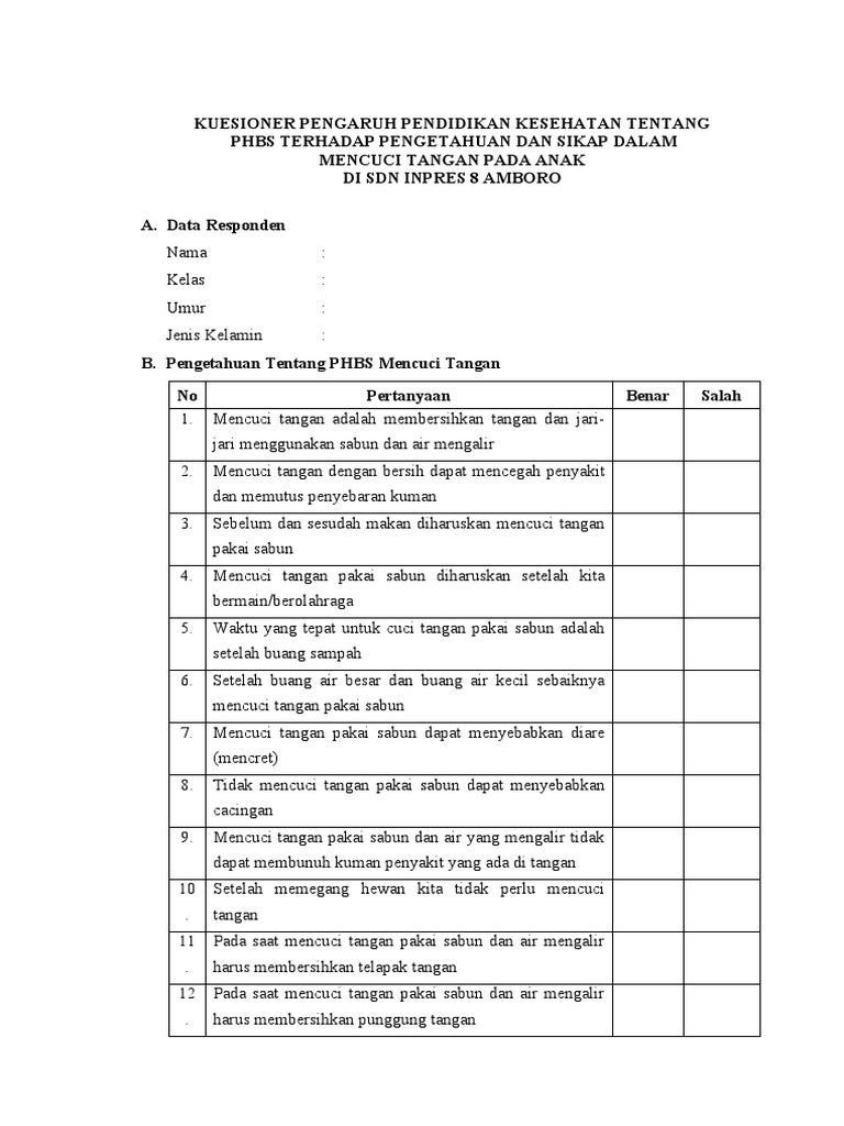 Kuesioner PHBS | PDF